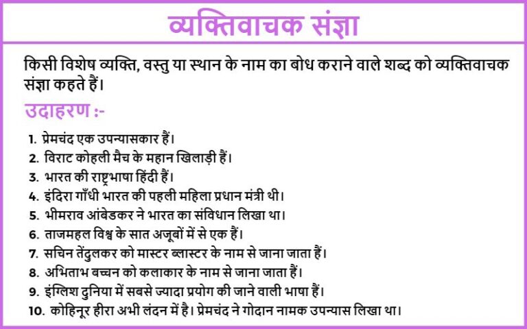 व्यक्तिवाचक संज्ञा की परिभाषा, नियम और उदाहरण - Easy Hindi Vyakaran